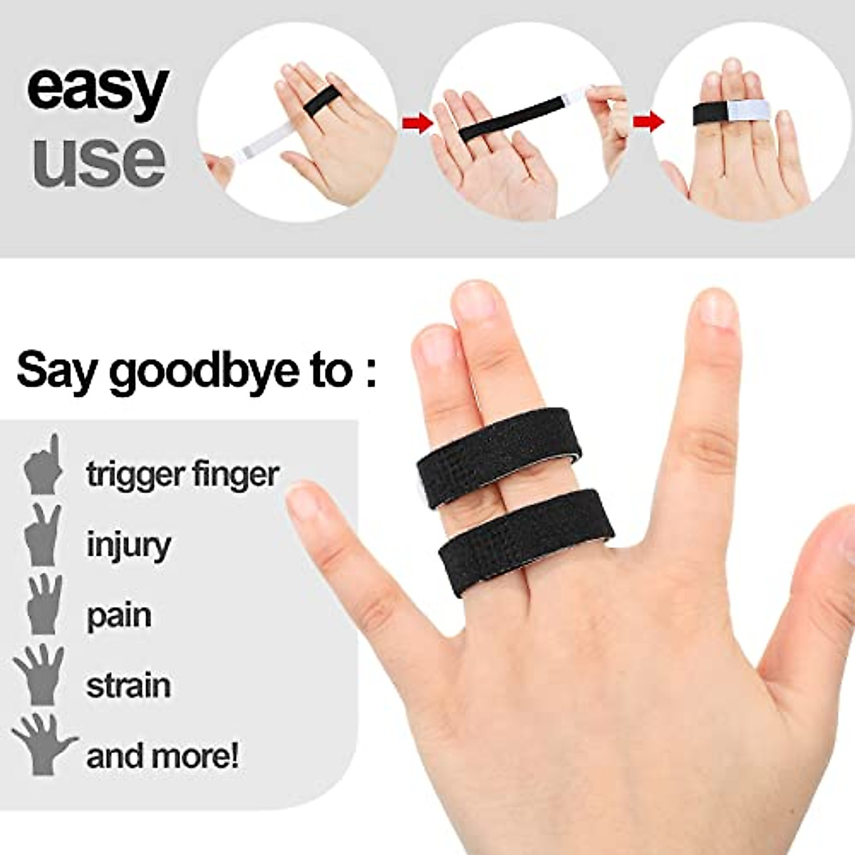 10 Pack Buddy Tape Finger Straps No Slip Hook and Loop Finger Splints Washable and Reusable Finger Tape Padded Support Finger Wrap for Broken, Sprained, Fractured Fingers
