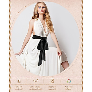 Glitopper Women Chiffon Sash Belt Dress Sash Waist Bridal Wedding Belt 50s Belt Accessories 3'' Wide(Solid Black, Classic Style)