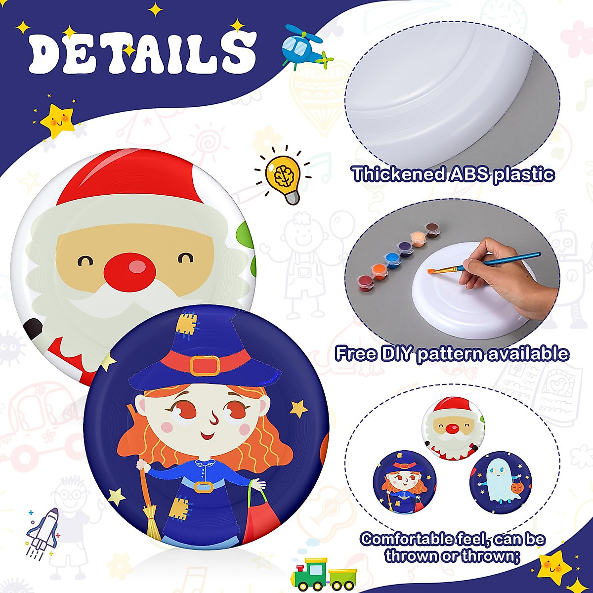 Tenceur 36 Pcs DIY Plastic Flying Disks Bulk 7 Inch Color Your Own White Flying Disc with 10 Paintbrushes and 3 Paints for Party Favors and Crafts Fun Home Activities Games