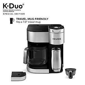 Keurig K-Duo Special Edition Coffee Maker, Single Serve and 12-Cup Drip Coffee Brewer, Silver & Contigo Autoseal Coffee Travel Mug, West Loop Vacuum Insulated with Easy-Clean Lid, 14 Oz, Silver