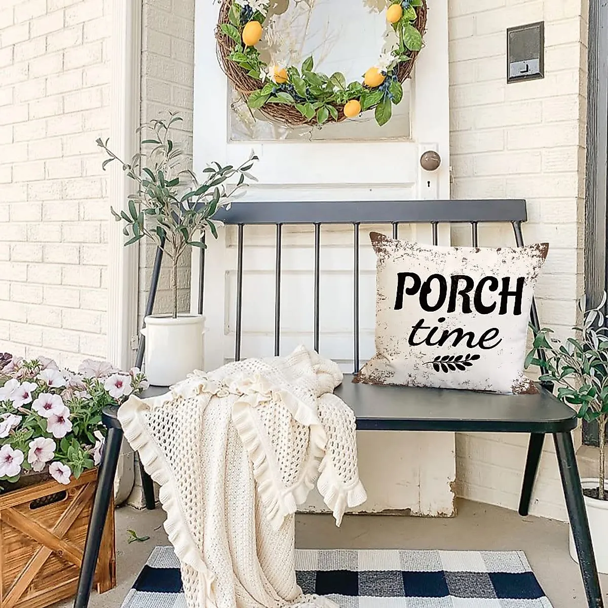 DFXSZ Summer Retro Outdoor Throw Pillow Covers 18x18 Inch Set of 4 Welcome to Our Porch Sign and Breathe Letter Decor Pillow Covers for Swing Garden Hammock Chair Sofa