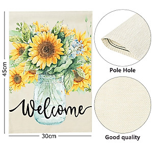Spring Garden Flags, Welcome Floral Garden Flag, Easter Garden Flag, Seasonal Yard Flags House Flags, Flower Yard Flag, Garden Flags for Outside Front Door, Mailbox, Poolside, Lakeside (Sunflower)