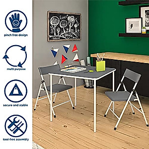 CoscoProducts Kid's 3-Piece Activity Set, Table and 2 Folding Chairs, Pinch-Free Design, Easy to Clean, Multi-Purpose, Easy to Assemble, Portable, Great for Snacking, Homework, & Games, Grey
