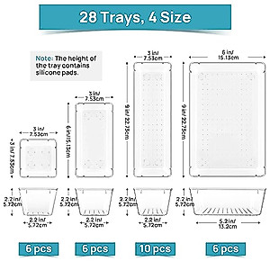 Vtopmart 28 PCS Clear Plastic Drawer Organizers Set, 4-Size Bathroom and Vanity Drawer Organizer Trays, Acrylic Storage Bins for Makeup, Cosmetic, Kitchen Utensils, Tool Organizer for Gadgets