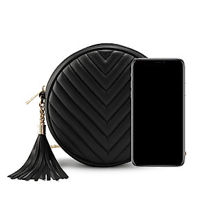 Ayliss Women Crossbody Shoulder Bag Circle Tassel Purse Clutch Evening Small PU leather Handbag Fashion Wallet With Chain (Black #1)