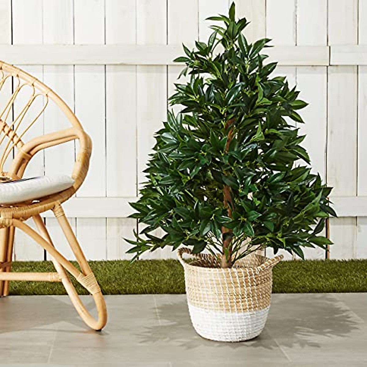 Nearly Natural 3-Ft. Bay Leaf Artificial Topiary UV Resistant (Indoor/Outdoor) Silk Trees, Green