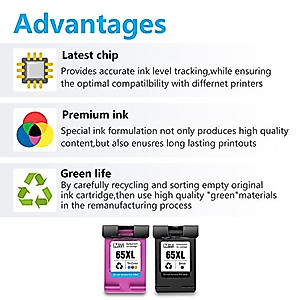 MeetRGB Remanufactured Ink 65 XL 65XL Ink Cartridge Replacement N9K04AN for Envy 5055 5052 5058 5010 DeskJet 3755 2652 2655 3722 3723 3752 3758 3730 3720 2622 2655 2635 Printer Ink (1 Full Set)