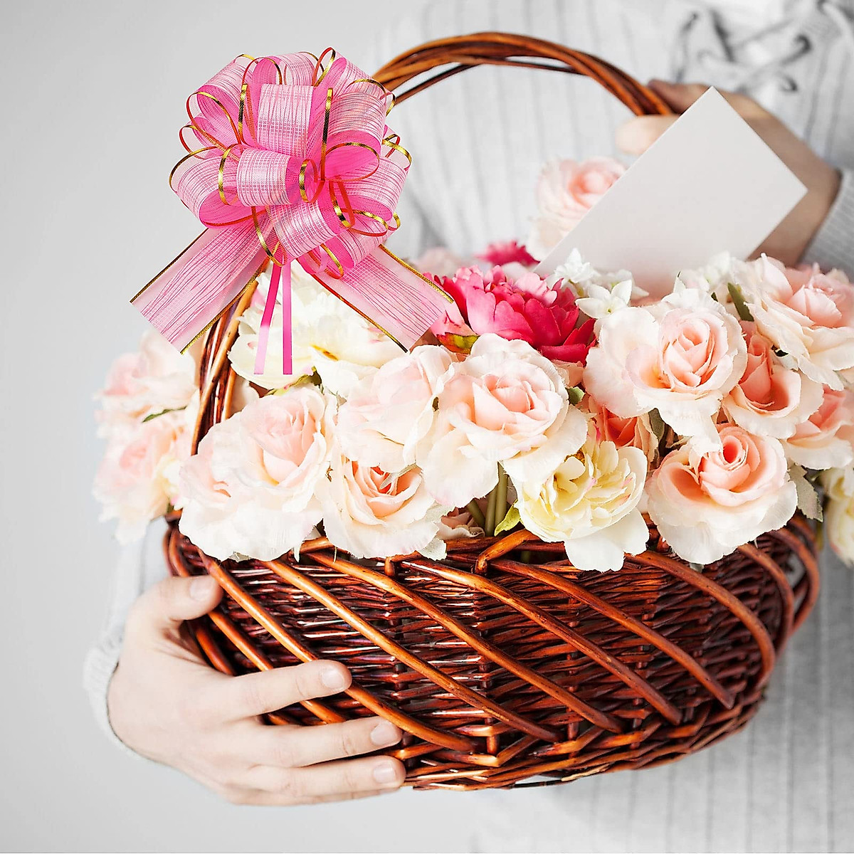 20 Pieces Pull Bow Gift Wrapping Pull Bow Ribbon Pull Bows for Christmas Wedding Baskets Valentine's Day Bows Multicolor Ribbon Bow for Gift Wrapping, 6 Inches Diameter (Pink)