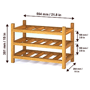 INTERBUILD Solid Hardwood Wine Rack Storage Shelf 3-Tier Stackable Freestanding Wine Bottle Holder 15 Bottles, Golden Teak