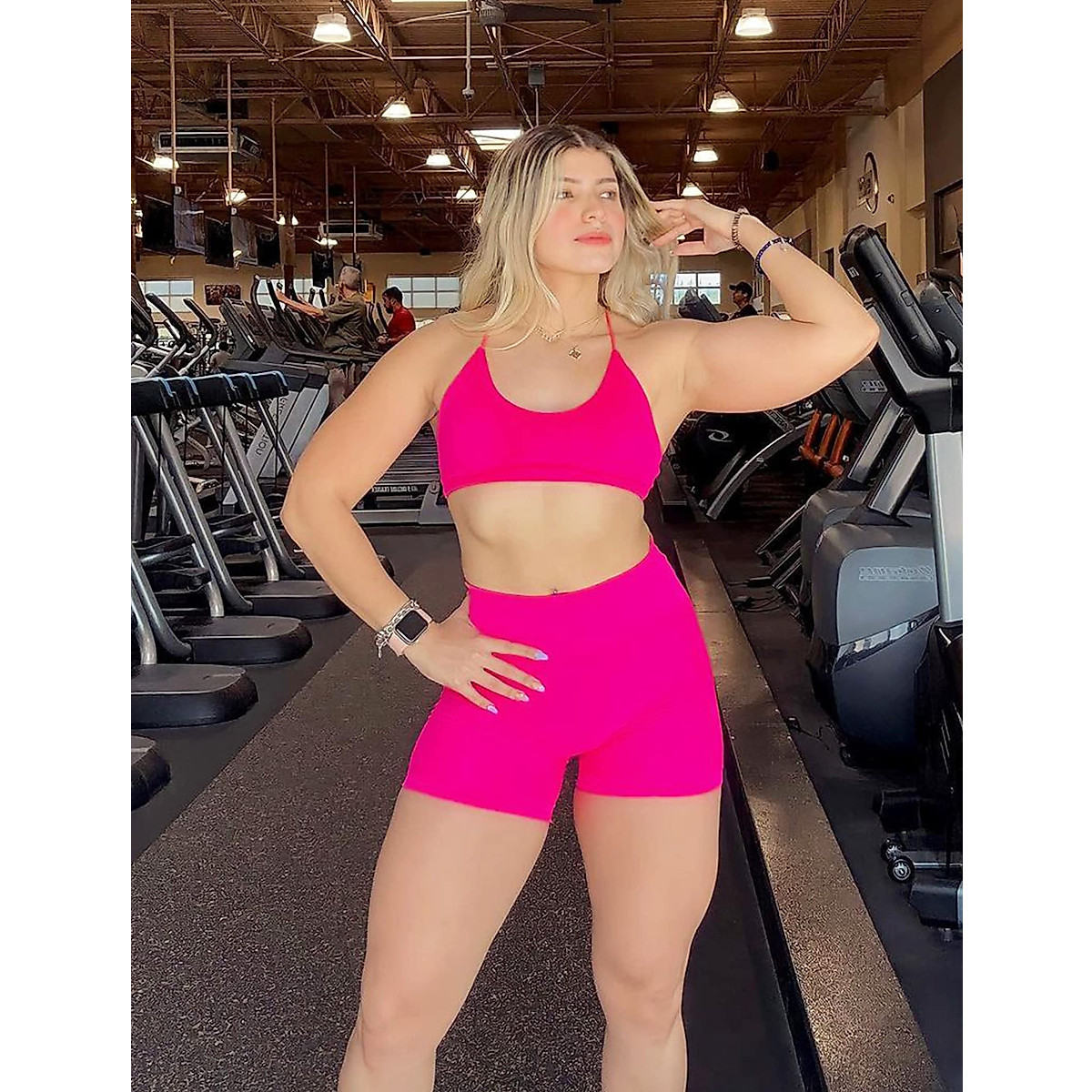 FRESOUGHT Womens Workout Shorts High Waisted 5 Inch Athletic Gym Yoga Shorts Hot Pink L