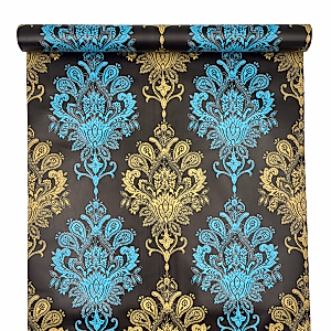 Yifely Yellow Damask Furniture Paper Pre-Pasted Shelf Liner Dresser Drawer Covering Mat 17.7 Inch by 9.8 Feet