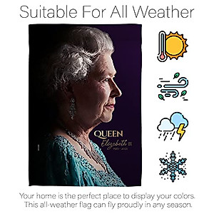 Queen Elizabeth II Flag - Set Wood Dowel Sweet Life Sympathy Remembrance Memorial Bereavement Love Support Emotion Postive - House Banner Small Yard Gift Double-Sided Made In USA 13 X 18.5