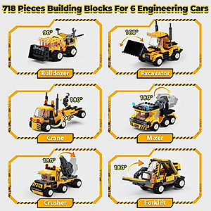 MOONTOY 718Pcs STEM Toys Building Blocks, Educational Robot Building Toys Engineering Construction Vehicle Truck DIY Building Kit Gifts for Preschool Kids Boys Girls 6 7 8 9 10 11 12 13 14 Years Old
