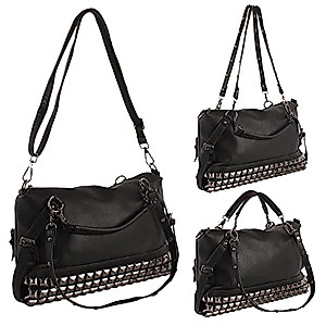 ZLM BAG US Punk Rivet Hobo Handbag for Women Large Crossbody Purse Leather Top Handle Bag