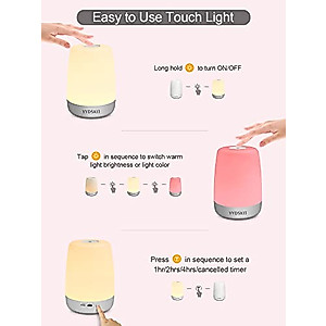 YYDSKIT Night Light for Kids Baby Nursery 200hrs Rechargeable Touch 3Dimming 5Color Changing Lamp 3Timers Portable