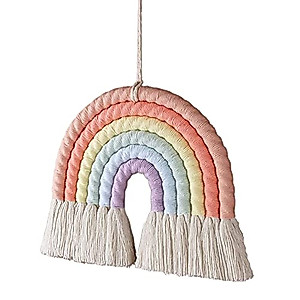 Macrame Rainbow Wall Hanging for Bedroom Nursery Baby Kids Rooms Playroom Colorful Tapestry Tassel Art Home Boho Room Decor Newborn Birthday Gift (Rainbow D)