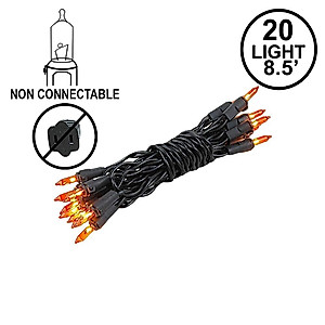 Novelty Lights 20 Light Orange Christmas Craft Mini Light Set, Non-Connectable, Black Wire, 8' Long