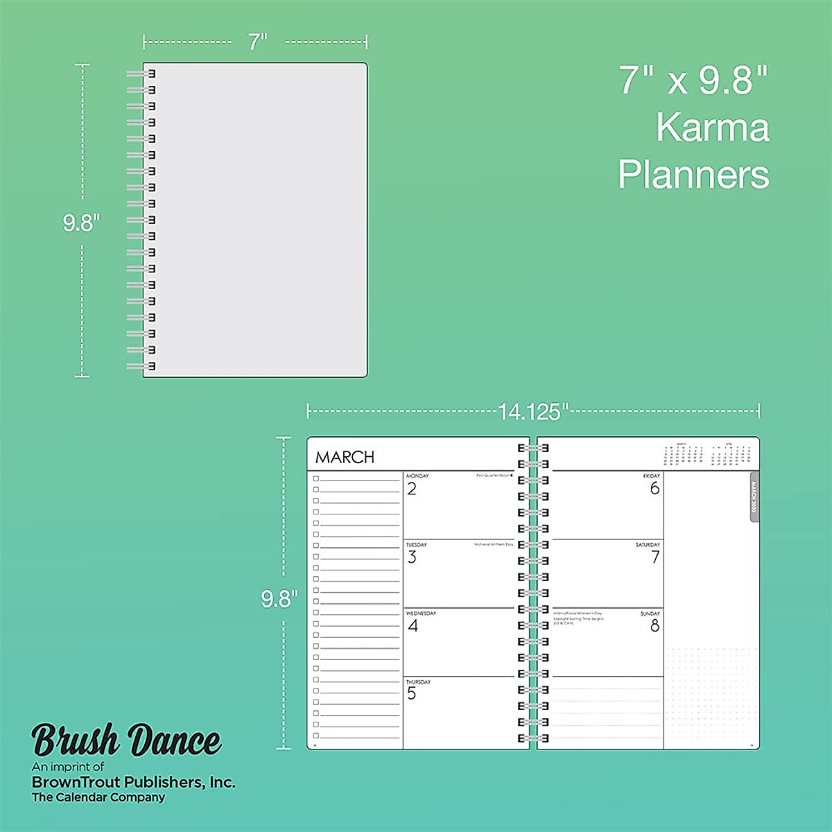 Big Ambitions 2022 6.9 x 9.8 Inch Weekly Karma Planner by Brush Dance | Thicker and Bigger than Average Planner | Artwork Motivation Inspiration