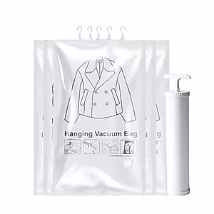5PCS Vacuum Storage Bags, Hanging Vacuum Storage Bags, Space Saver Vacuum Storage Bags, Large Vacuum Storage Bags for Dresses, Coats, Down Jackets and Other Clothes