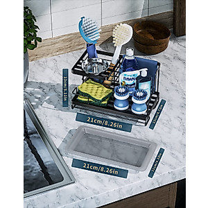 Consumest 5 in 1 Kitchen Sink Organizer with Removable Drain Tray, Quick Draining Kitchen Sink Caddy Rustproof Stainless Steel Sink Sponge Holder for Sponge, Cleaning Towel, Scrubber, Black