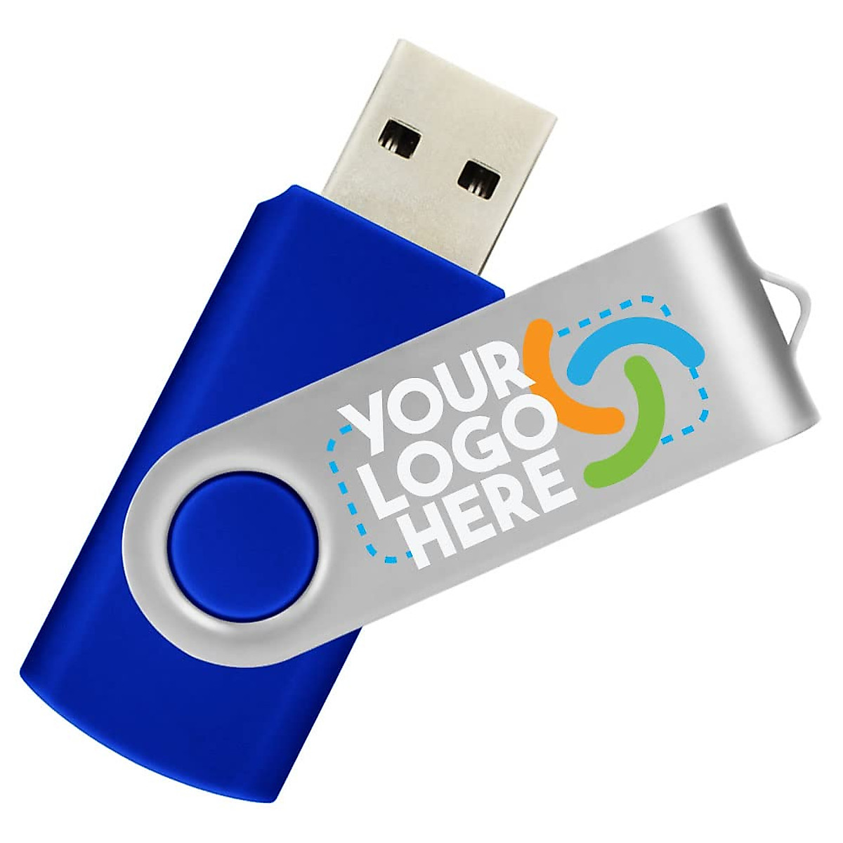 128MB Custom USB Flash Drives Personalized with Your Logo - for Promotional Use - Swivel - Blue Body/Silver Clip - 20 Pack