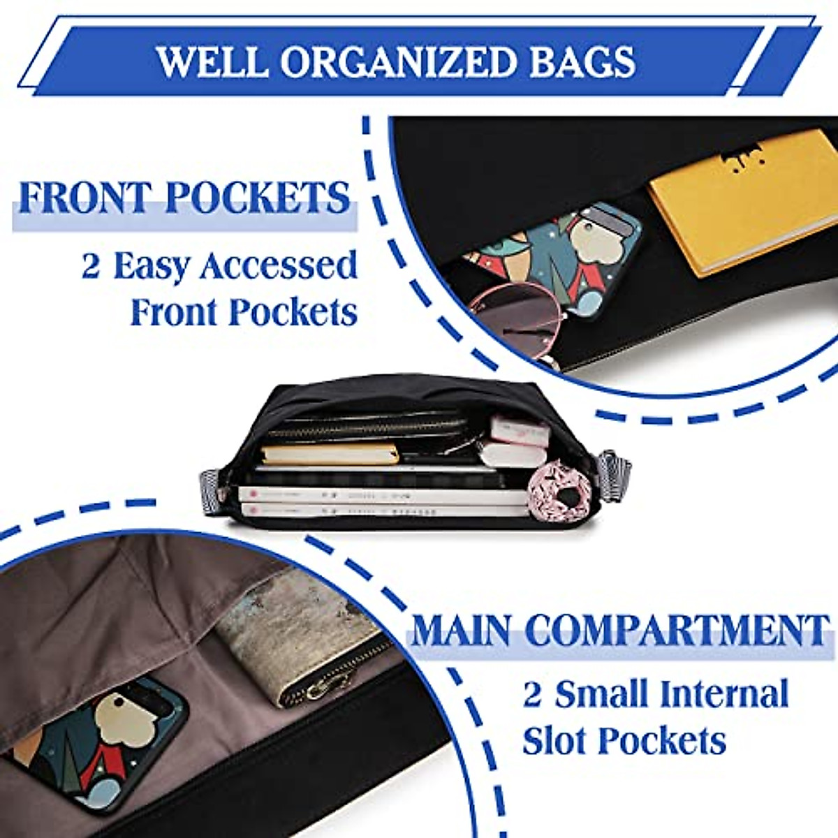 VX VONXURY Crossbody Bag,Lightweight Canvas Shoulder Tote for Women Water Resistant Top Zip Hobo Purse with Adjustable Strap