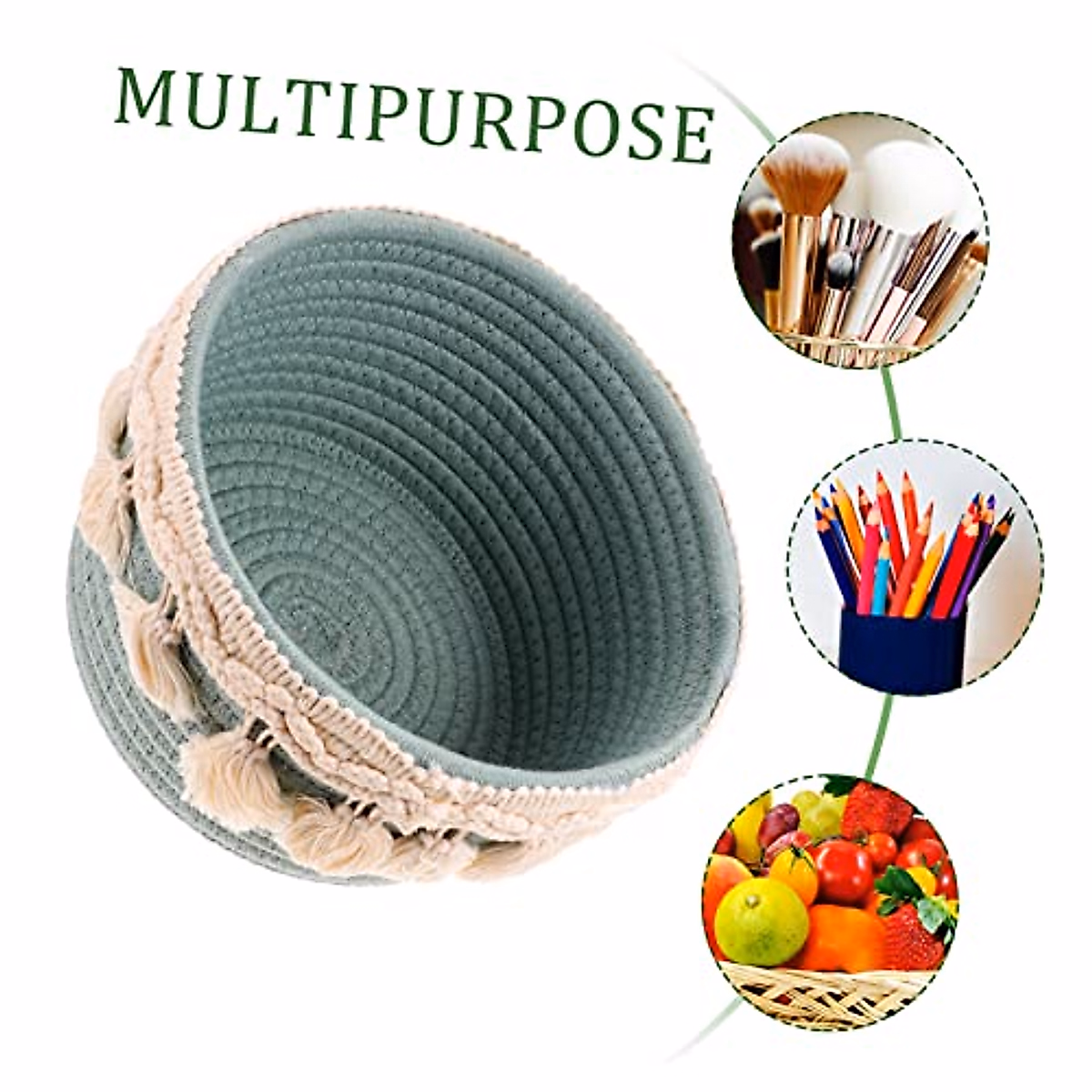 SWOOMEY Baby Toy Basket Cotton Rope Basket Tassel Side Rope Basket Desktop Basket Baby Cotton Rope to Weave Superior Cotton Rope Woven Toy Basket