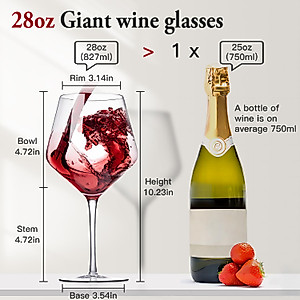 Cyrelwing Large Red Wine glasses set of 4-28oz Extra Large Red Wine Glasses set of 4 with stem-Hand Blown Crystal Big Red Wine Glasses-Light,Thin,Wine tasting Large Cabernet Sauvignon Glasses