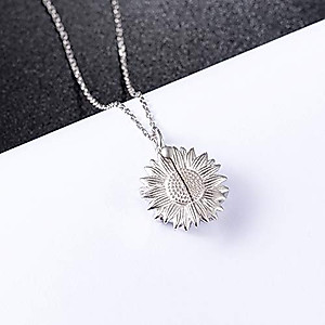 Jinlou You are My Sunshine Stamped Sunflower necklace Locket 925 Sterling Silver Pendant Necklace for Women Teen (silver Sunflower necklace)