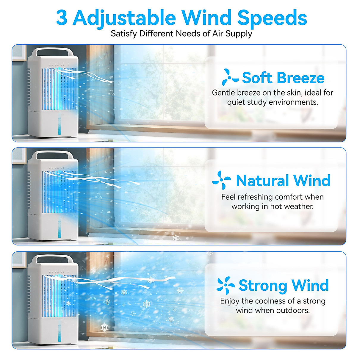 Portable Air Conditioners, 900ml Cooling Fan Evaporative Air Cooler Small Portable AC with 3 Speeds, 2 Mist, 7 Colors LED Light & 2/4H Timer, Personal Mini Air Conditioner for Room Bedroom Office Desk