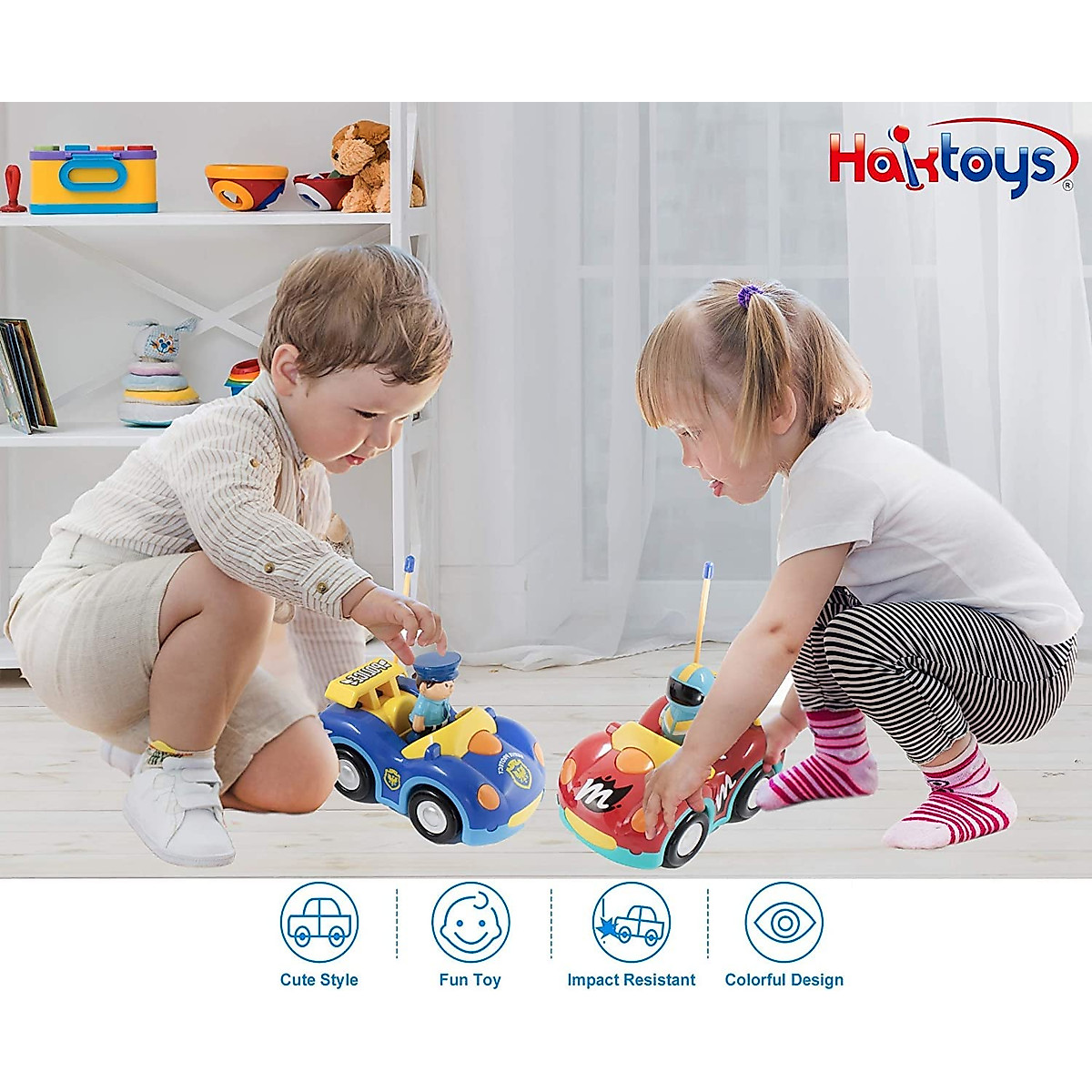 Haktoys Remote Control Cars Set of 2 Vehicles: RC Radio Control Toys for Toddlers Kids Boys and Girls - Two Pack with Different Frequencies for Simultaneous Play
