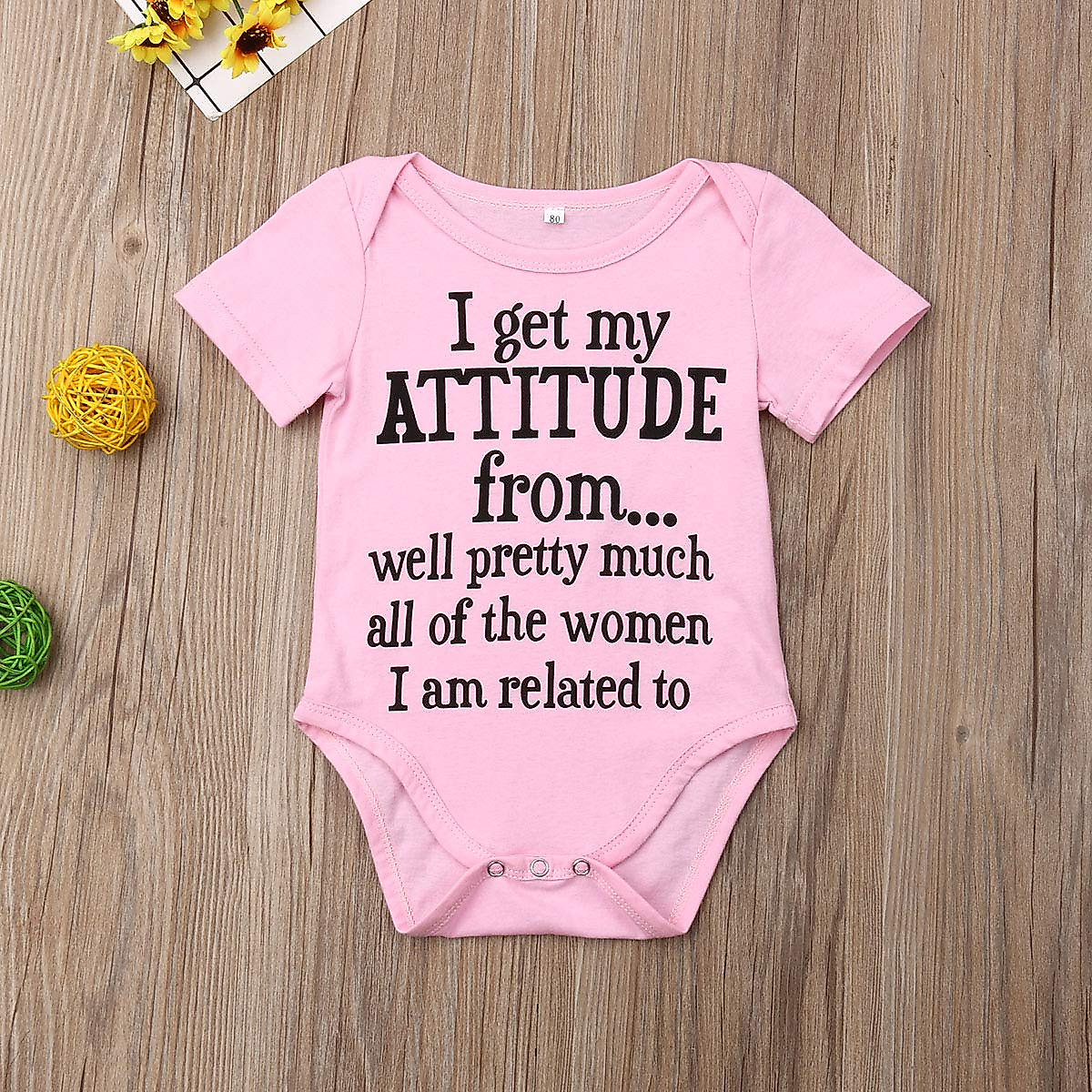 Newborn Infant Baby Girls Cotton Bodysuit Funny Letter Print Romper Jumpsuit Clothes Outfits (Short Sleeve, 0-6 Months)