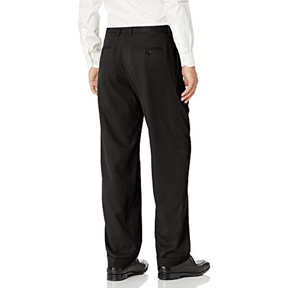 Haggar mens Mynx Gabardine Hidden Expandable Waistband Classic Fit Front Pleated dress pants, Black, 38W x 30L US