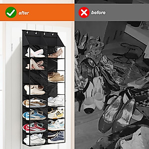 Fixwal Over The Door Shoe Rack for Door Fit 16 Pairs Dustproof Over The Door Shoe Organizer Hanging for Closet Storage