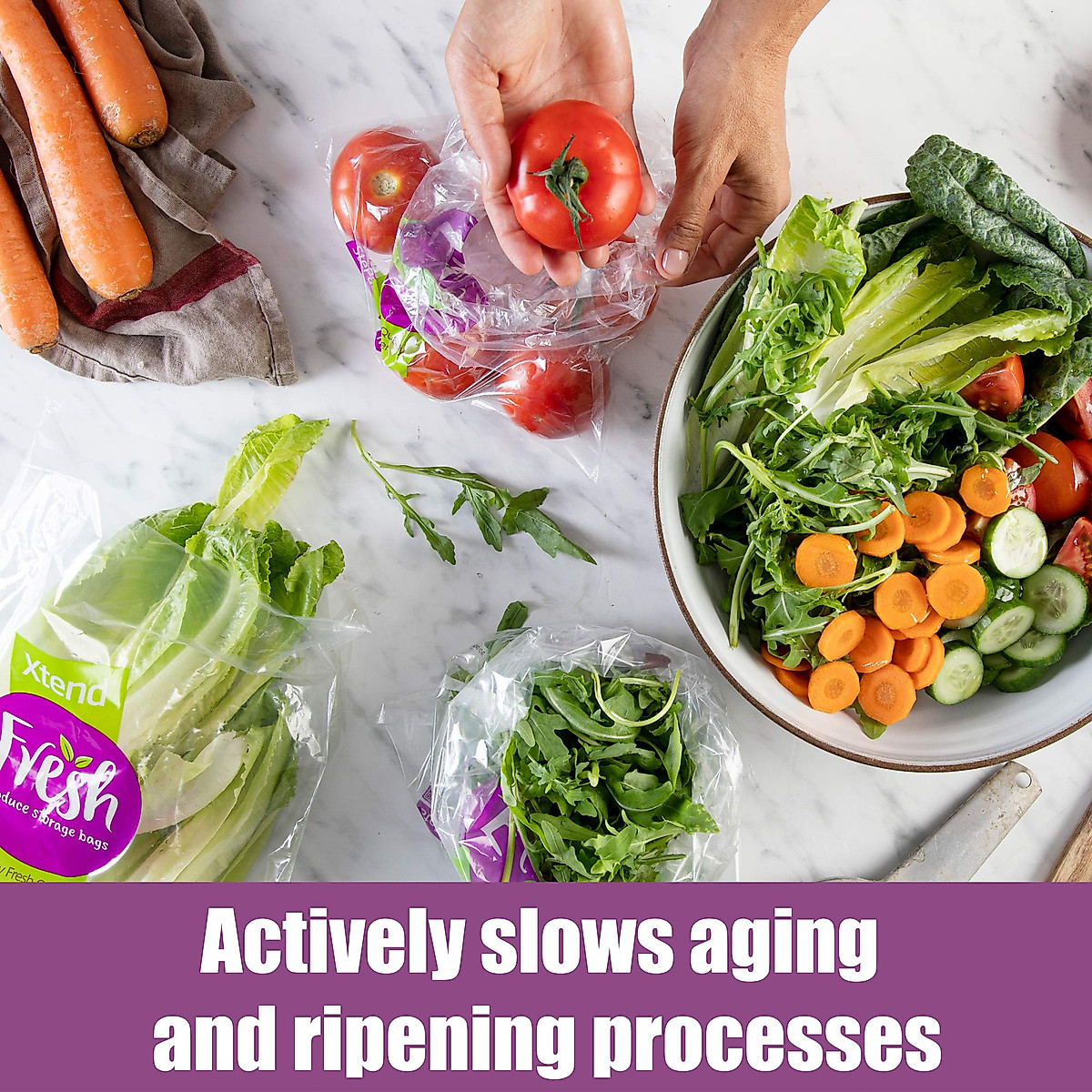 Xtend Fresh Produce Bags for Fridge Storage, 10 Reusable Bags (Medium size 0.5 gallon), Science Based Technology Keeps Fruits, Vegetables, & Herbs Fresh Longer