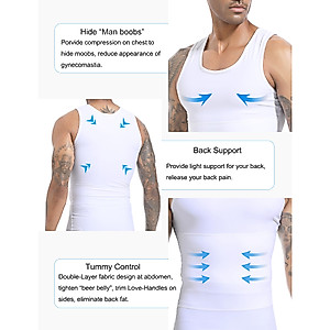Mens Slimming Body Shaper Vest, Gynecomastia Compression Shirt Shapewear, Abs Abdomen Undershirts, Tummy Control Tank Top White