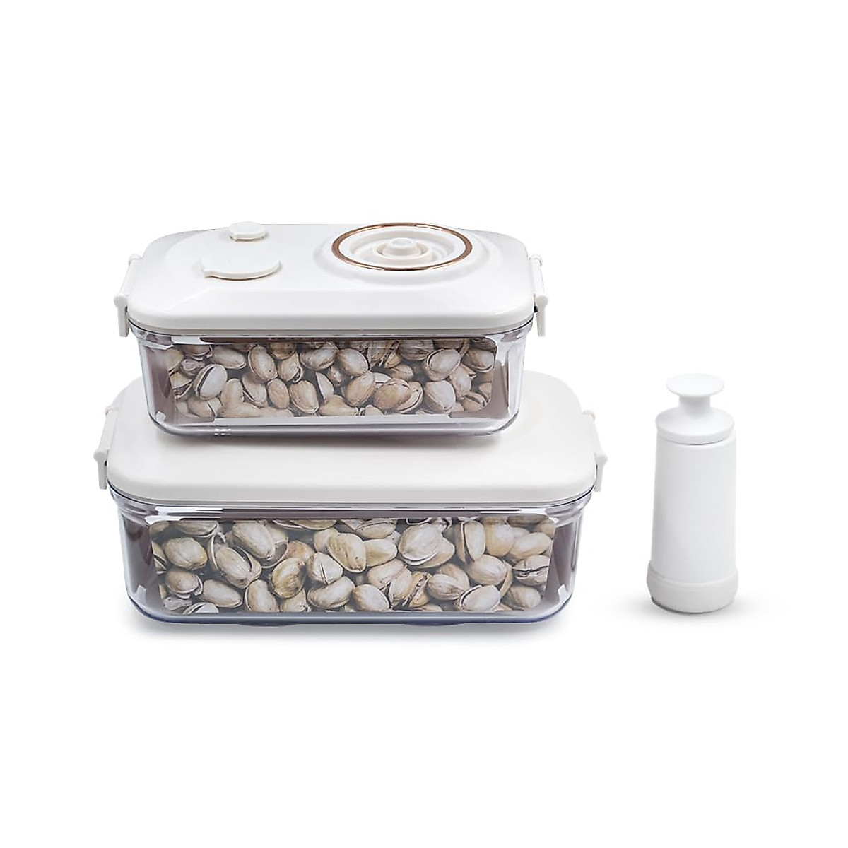 liviware home & kitchen Vacuum Seal Containers - Preserve Freshness with Time Dial, BPA-Free, Microwave-Safe - 2-Piece Set (5.1 Cups + 8.9 Cups Rectangular), White, liv01