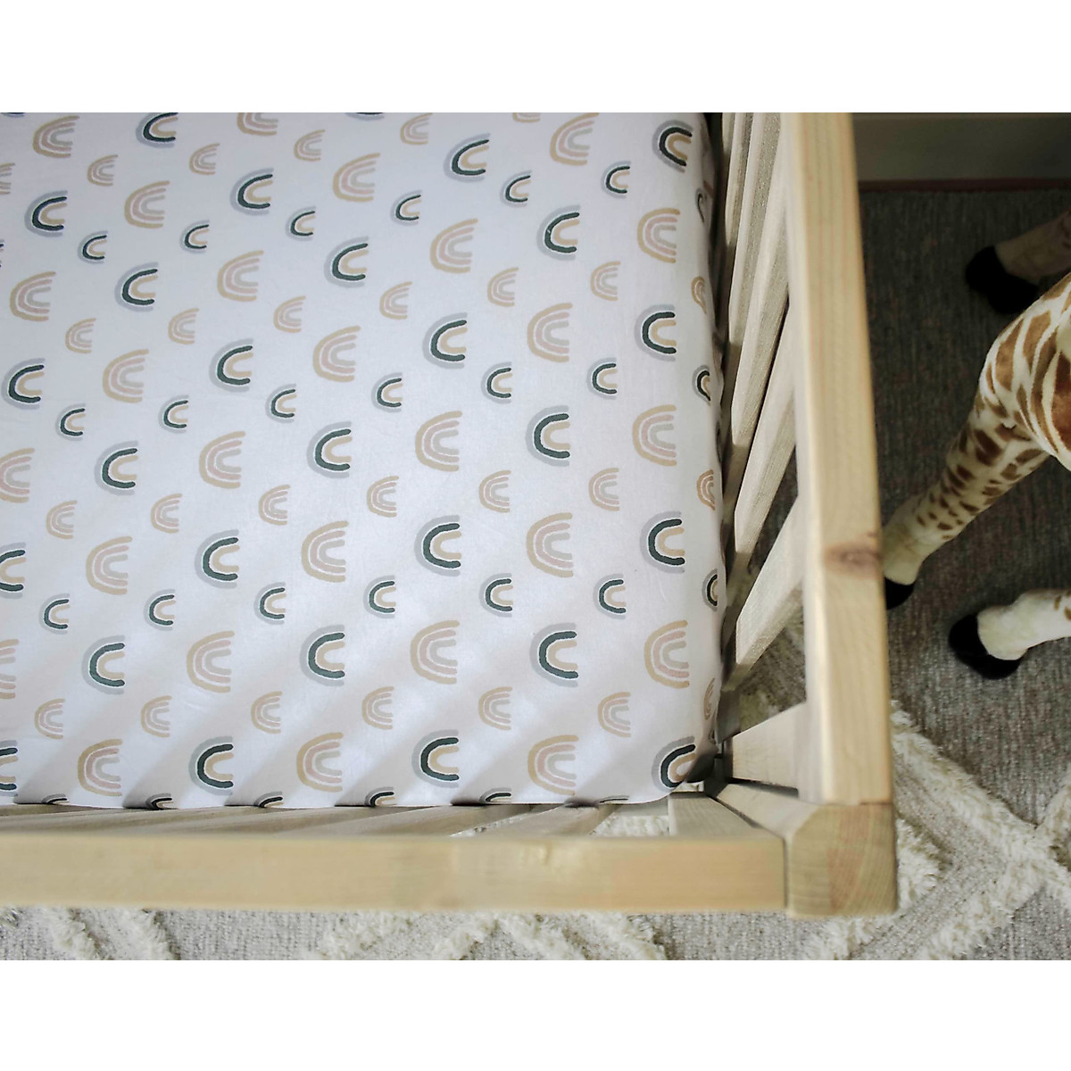 NODNAL CO. 3 Fitted Crib Sheets Rainbow & Solid Colors Set - 100% Oeko-TEX Cotton for Baby Girl/Boy Nursery Bedding - Boho Gender Neutral Watercolor Beige/Tan Set Toddler Mattress 28”x52”x9” Sheet