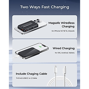 BENKS Magnetic Power Bank, 10000mAh Foldable Kickstand Wireless Portable Charger, for MagSafe Baterry Pack with Two-Way 20W USB-C Port for iPhone 15 Pro Max/15 Pro/15 Plus/15, iPhone 14/13/12 Series