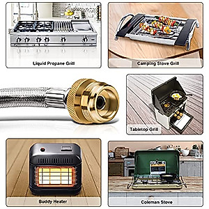 Shirbly Stainless Steel Propane Adapter Hose, 1Lb to 20Lb Propane Conversion for QCC1/Type1 LP Tank, Propane Adapter Hose for Buddy Heaters, Weber Q Grill, Coleman Grill, Camp Stove (10 Feet)