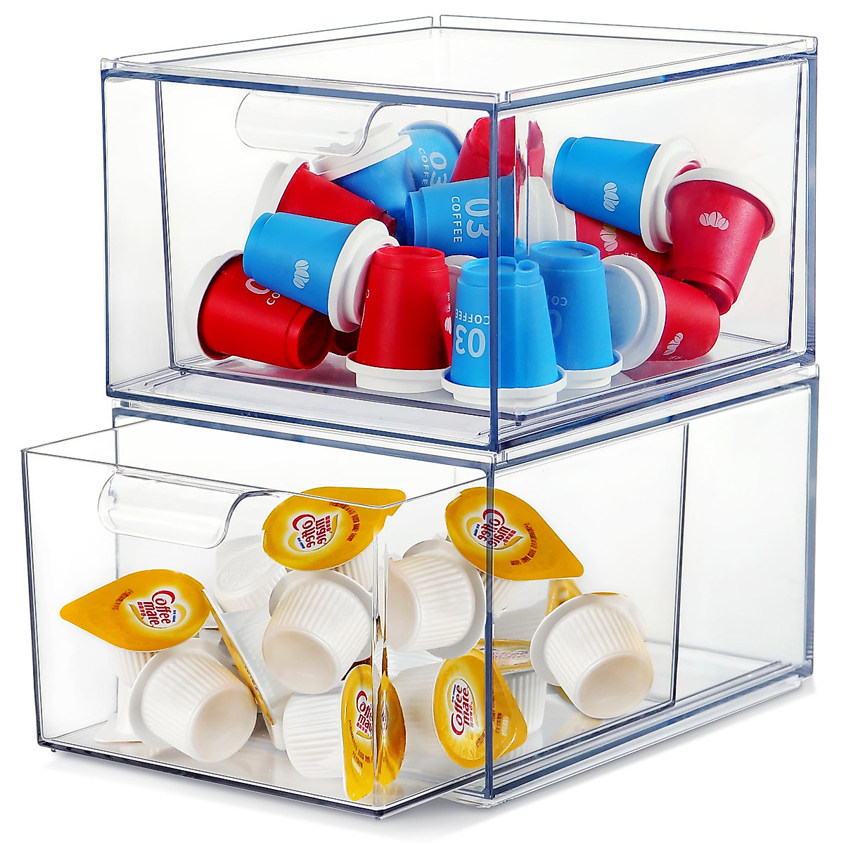 2 Layers Coffee Pod Organizer Drawer for Coffee Packet Accessories, K Cup Holder and Coffee Creamer Storage
