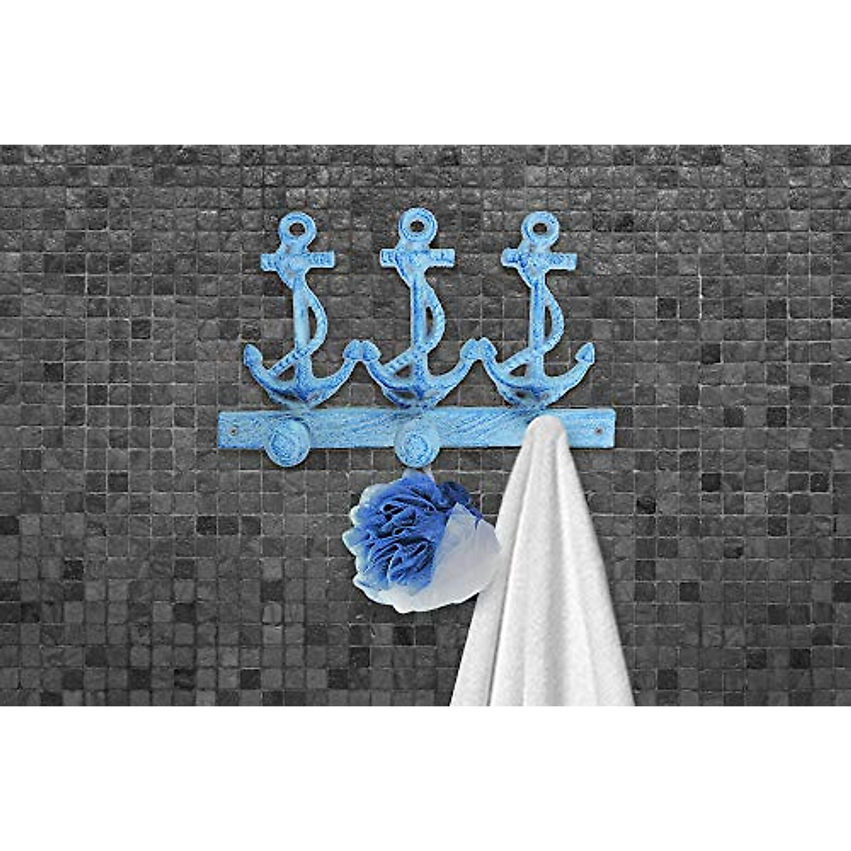 Basic Fundamentals Cast Iron Nautical Anchors Wall Rack with 3 Hooks