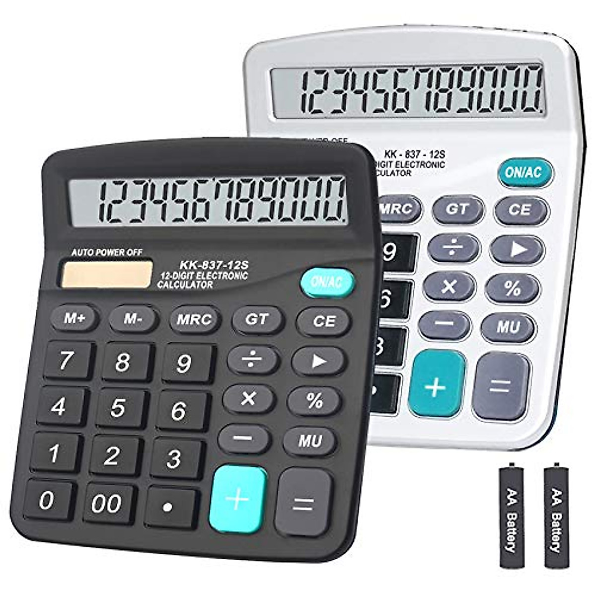 Calculator, BESTWYA Dual Power Handheld Desk Calculator with 12 Digit Large LCD Display Big Sensitive Button (1 Black & 1 Silver)