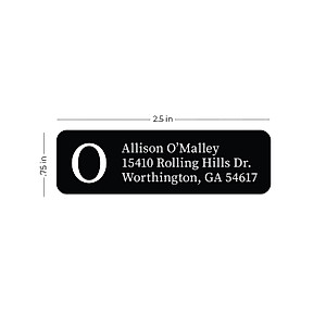 Simple Black Monogram Rolled Address Labels / 250 Personalized Return Address Labels/Designer Address Stickers in Elegant Plastic Dispenser
