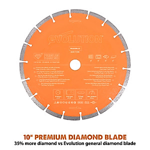 Evolution R255DCT - 10 In Concrete Saw (Aka Circular Saw, Angle Grinder, Chop Saw, Cut Off Saw, Demo Saw, Disc Cutter, Power Cutter) - 15A Motor, No Gas - 4-1/16 In Cut - Incl Premium Diamond Blade