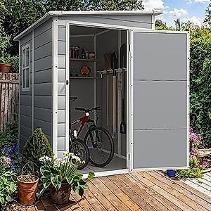 Homall Resin Outdoor Storage Shed, 5X 4 FT Garden Tool Sheds & Outdoor Storage House with Single Lockable Door for Backyard Garden Patio Lawn