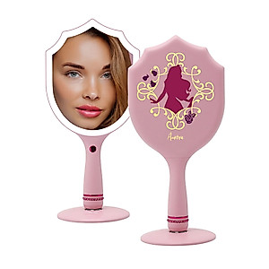 Impressions Vanity Disney Princess Aurora Handheld LED Makeup Mirror, Lighted Hand Mirror with Standing Base, Shimmering Button, and 3 Color Modes for Travel or Bedroom