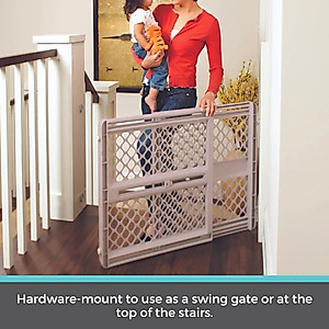 Toddleroo by North States Supergate Ergo Child Gate, Baby Gate for Stairs and Doorways. Includes Wall Cups. Pressure or Hardware Mount. Made in USA. (26" Tall, Sand)