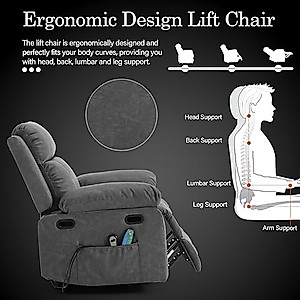 JEEOHEY Recliner Chair, Electric Power Lift Chair,Upholstered PU Leather Massage Chair Recliner Sofa with Heated,Adjustable Modern Reclining Chair for Elderly Adults(Grey)