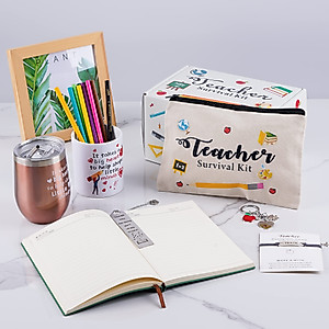 Teacher Appreciation Gifts Set Teacher Gifts for Women Back to School Gifts for Teachers Teacher Wine Tumbler, Makeup Pouch Cosmetic Bag,Bookmarks, Ceramic Pen Holder,Teach Blessing Card Bracelets